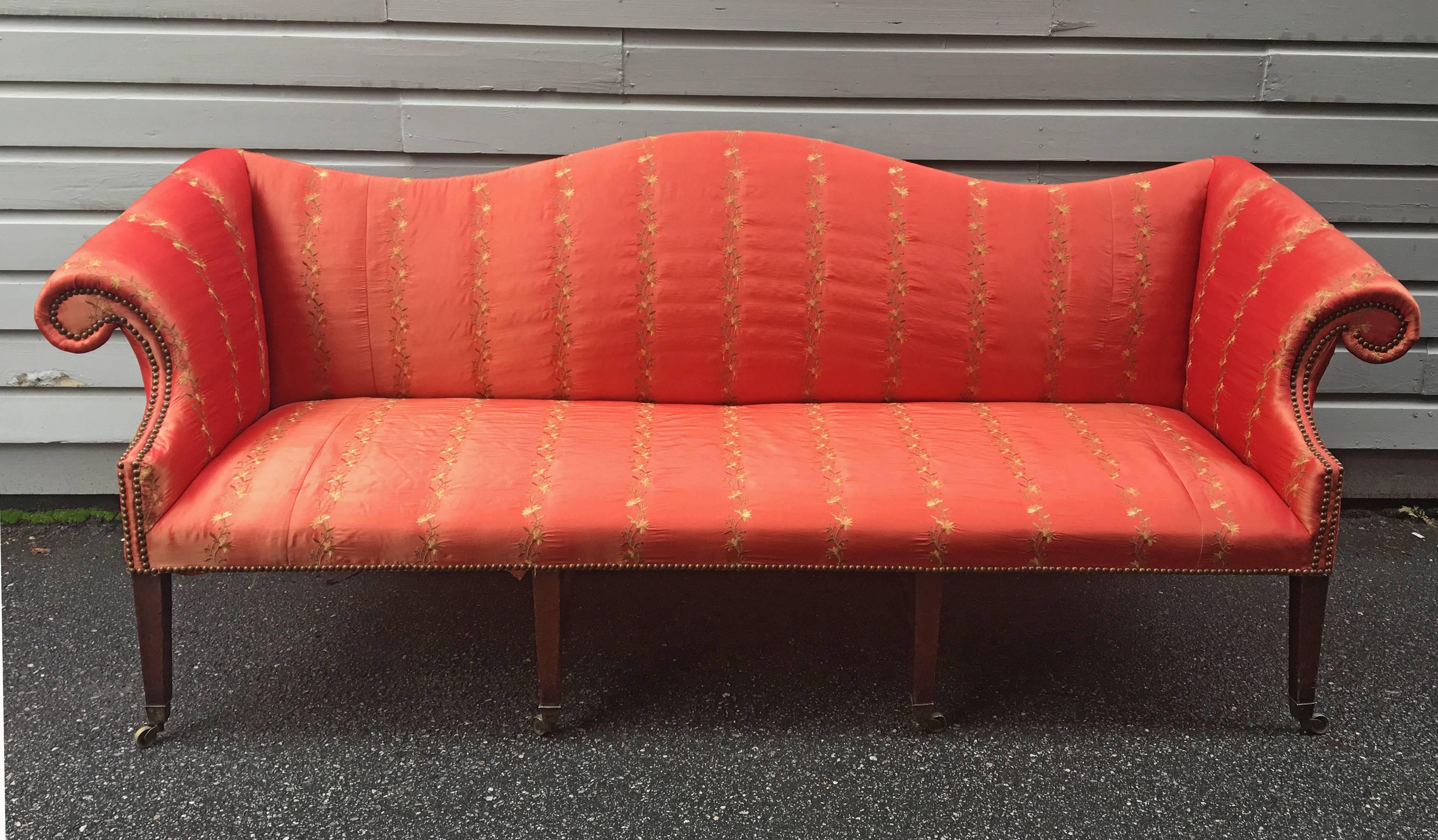 18th Century Chippendale Mahogany Changeant Silk Sofa at 1stDibs