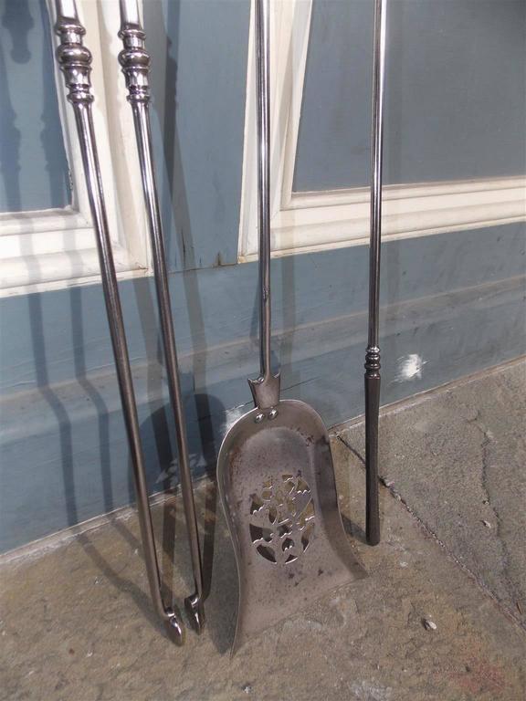 Set of English Regency Polished Steel and Hand Chased Fire Tools, Circa ...