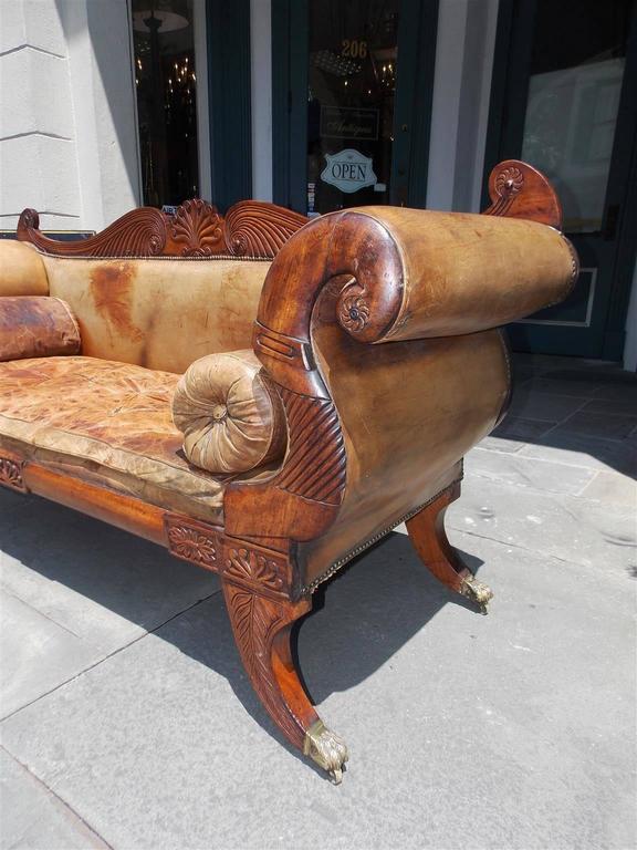 Caribbean Regency Mahogany Floral Carved Leather Sofa, Circa 1810 For ...
