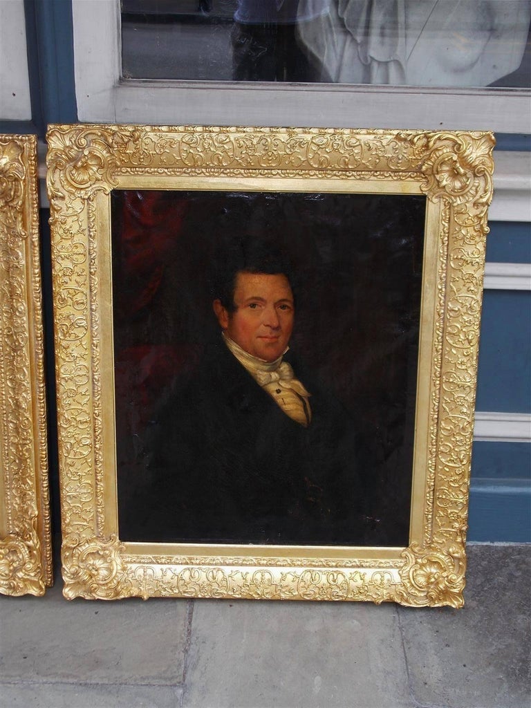Pair of American Oil on Canvas Gilt Framed Portraits, S.C., Circa 1770 ...