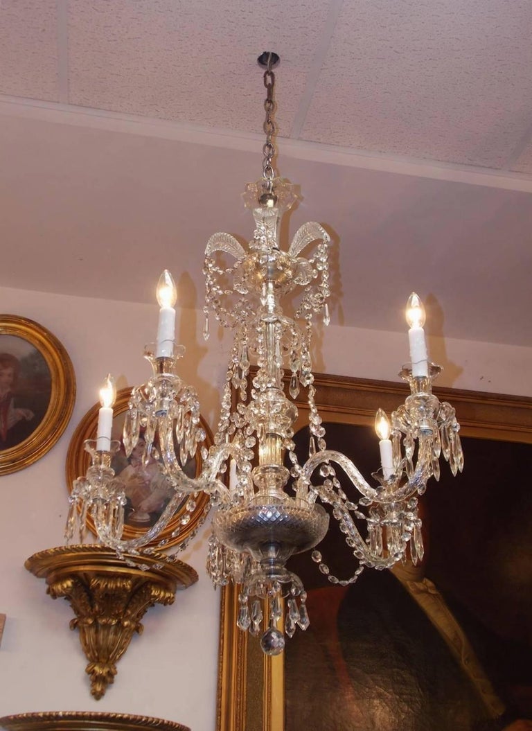 Anglo-Irish Cut Crystal Decorative Feather Five-Arm Chandelier, Circa ...