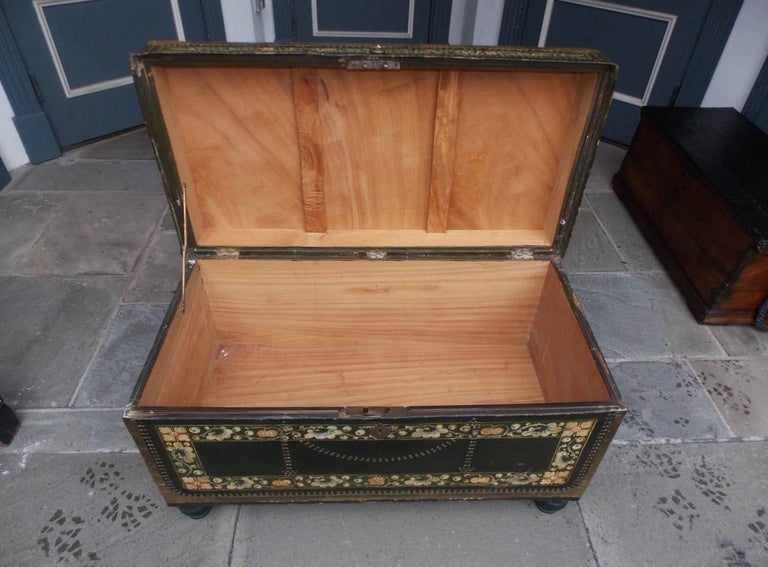 Chinese Campaign Camphor Wood Floral Painted Leather Nautical Chest ...