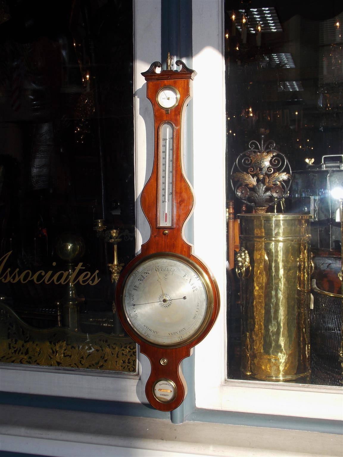 English Mahogany Inlaid Banjo Barometer, Circa 1820 at 1stDibs