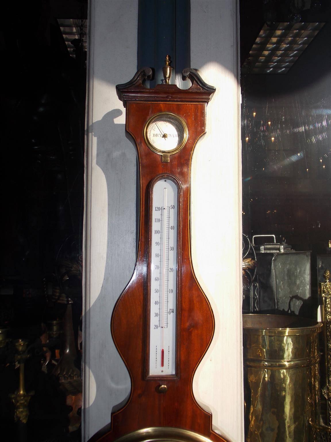 English Mahogany Inlaid Banjo Barometer, Circa 1820 at 1stDibs