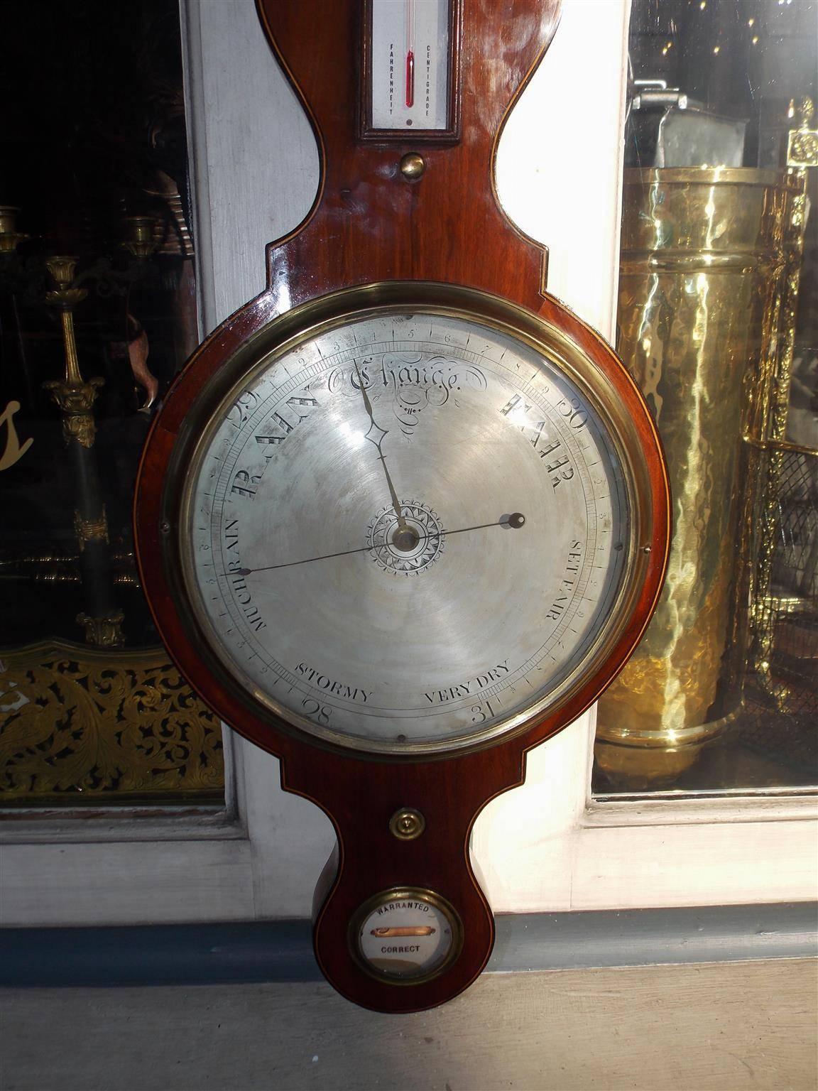 English Mahogany Inlaid Banjo Barometer, Circa 1820 at 1stDibs