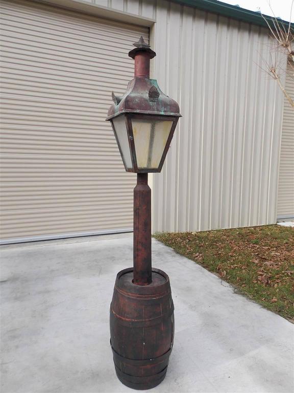American Copper Street Lantern in Wooden Barrel, Sturbridge, MA., Circa ...