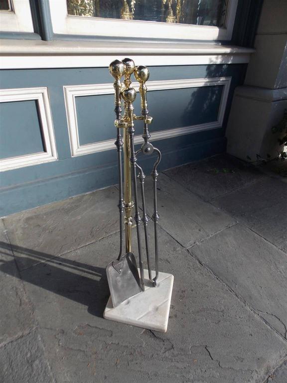 Set of American Brass and Steel Fire Tools on Marble Stand, Boston ...