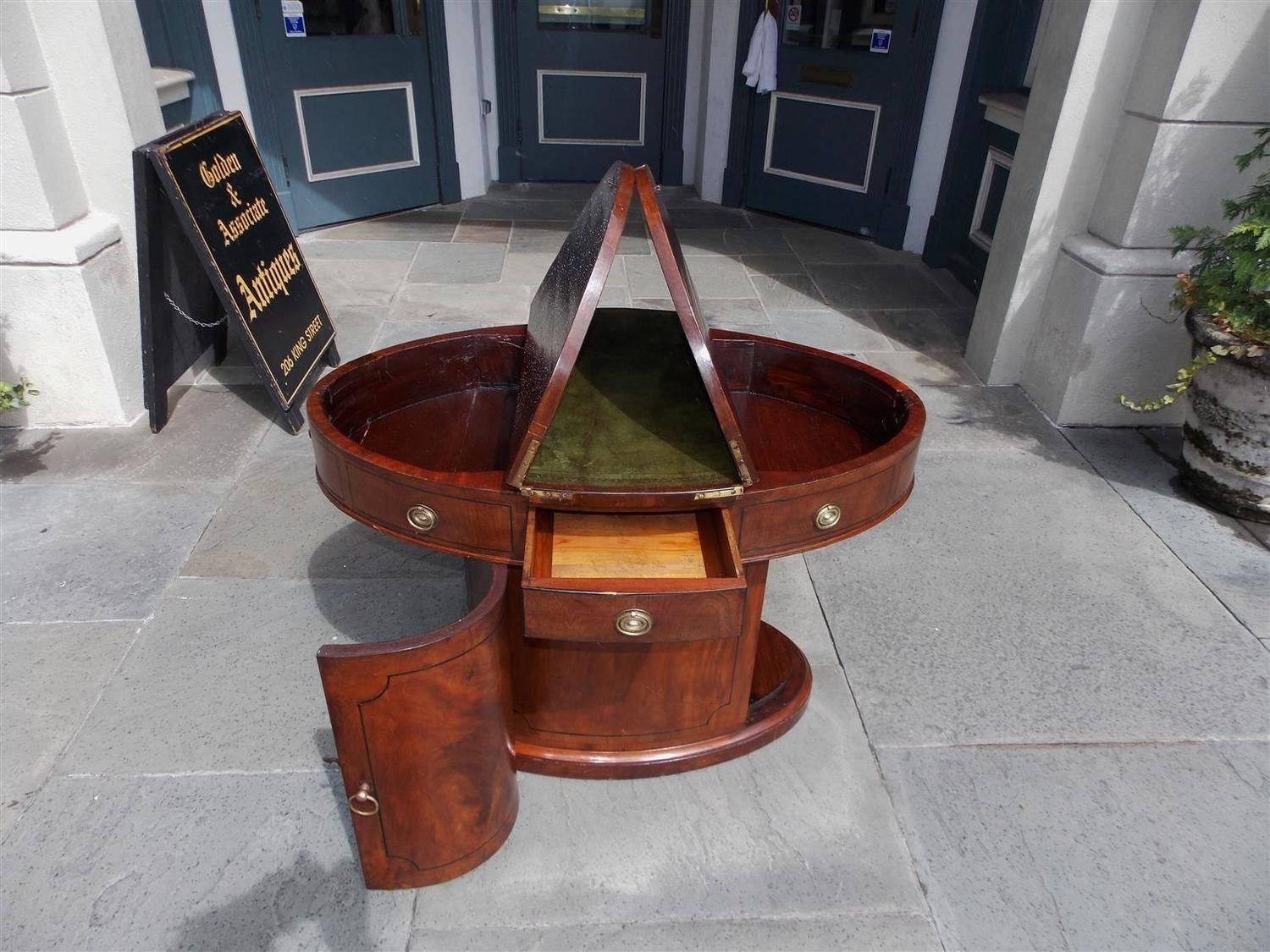 English Mahogany Oval Sea Captains Leather Top Desk, Circa 1800 For ...