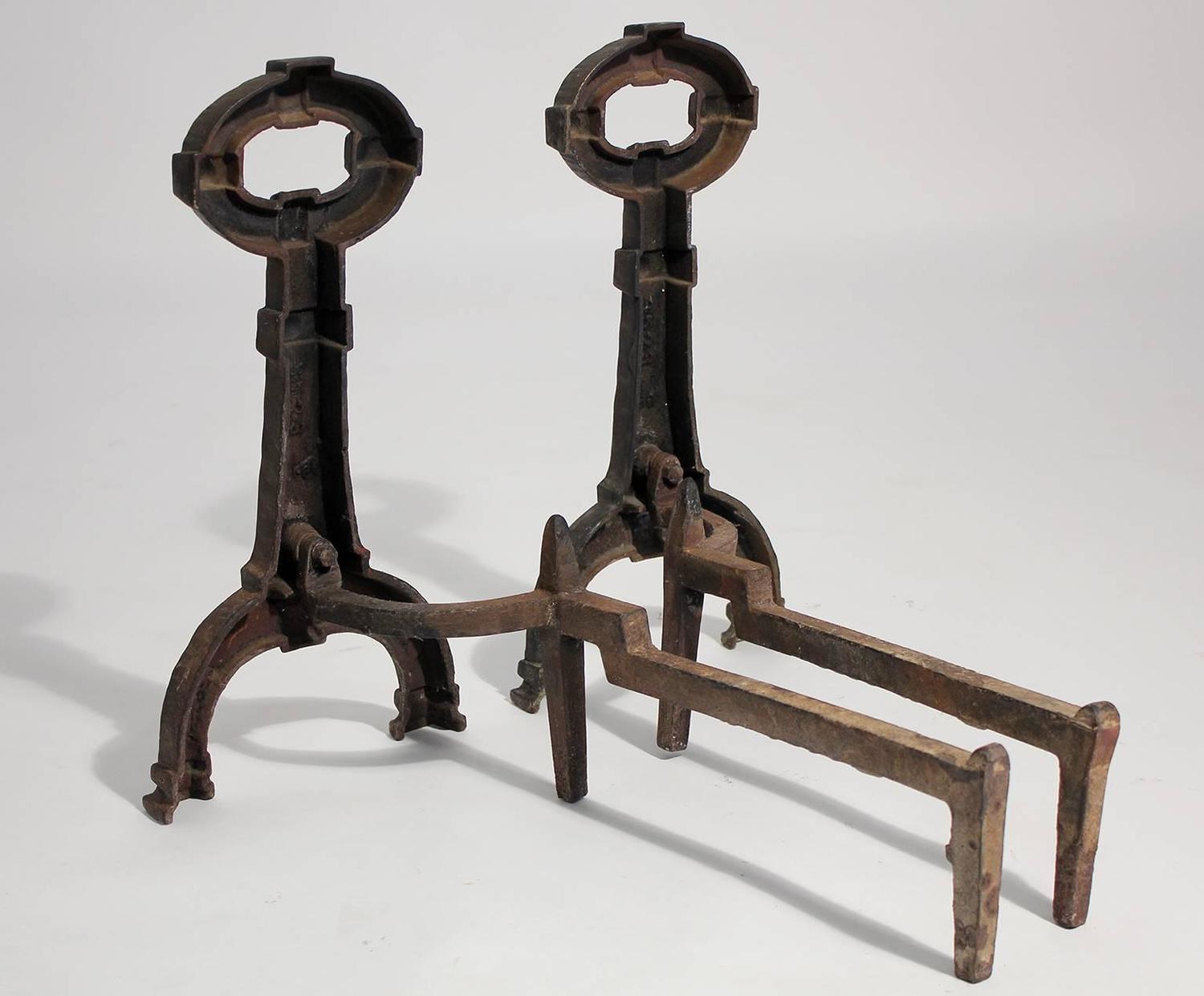 Antique Mission Arts and Crafts Cast Iron Pair of Andirons at 1stdibs