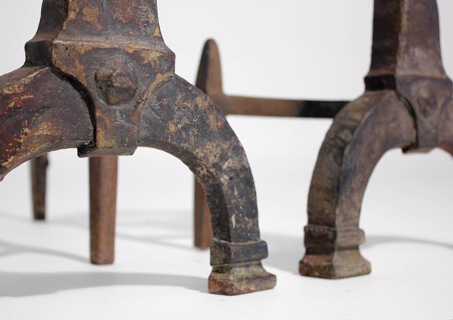 Antique Mission Arts and Crafts Cast Iron Pair of Andirons at 1stdibs