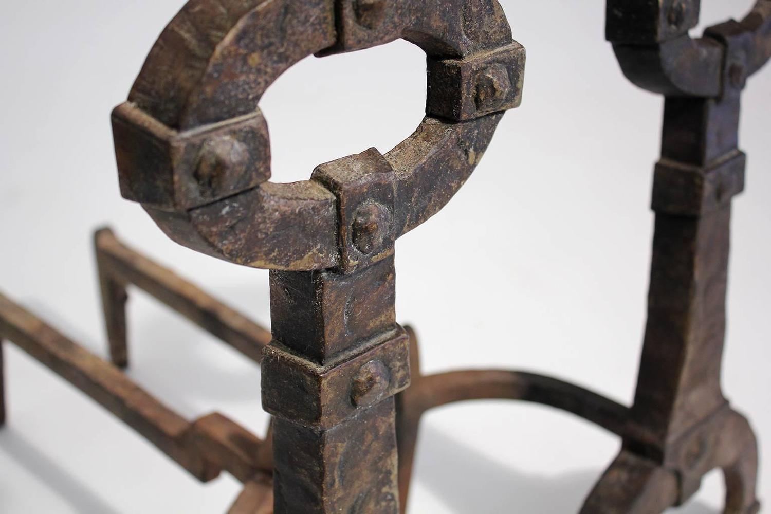 Antique Mission Arts and Crafts Cast Iron Pair of Andirons at 1stdibs