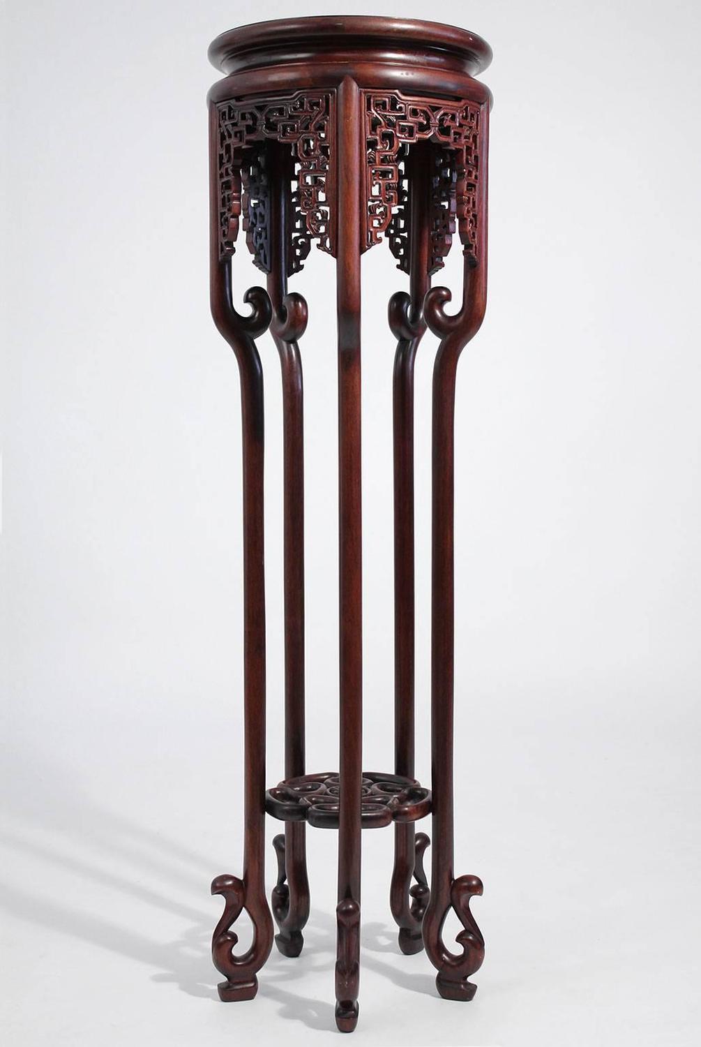 Antique Chinese Carved Rosewood Floor Plant Stand For Sale at 1stdibs