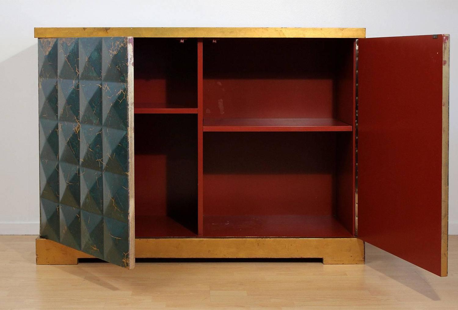 Baker Furniture Barbara Barry Diamond Gold Leaf Cabinet For Sale at 1stdibs