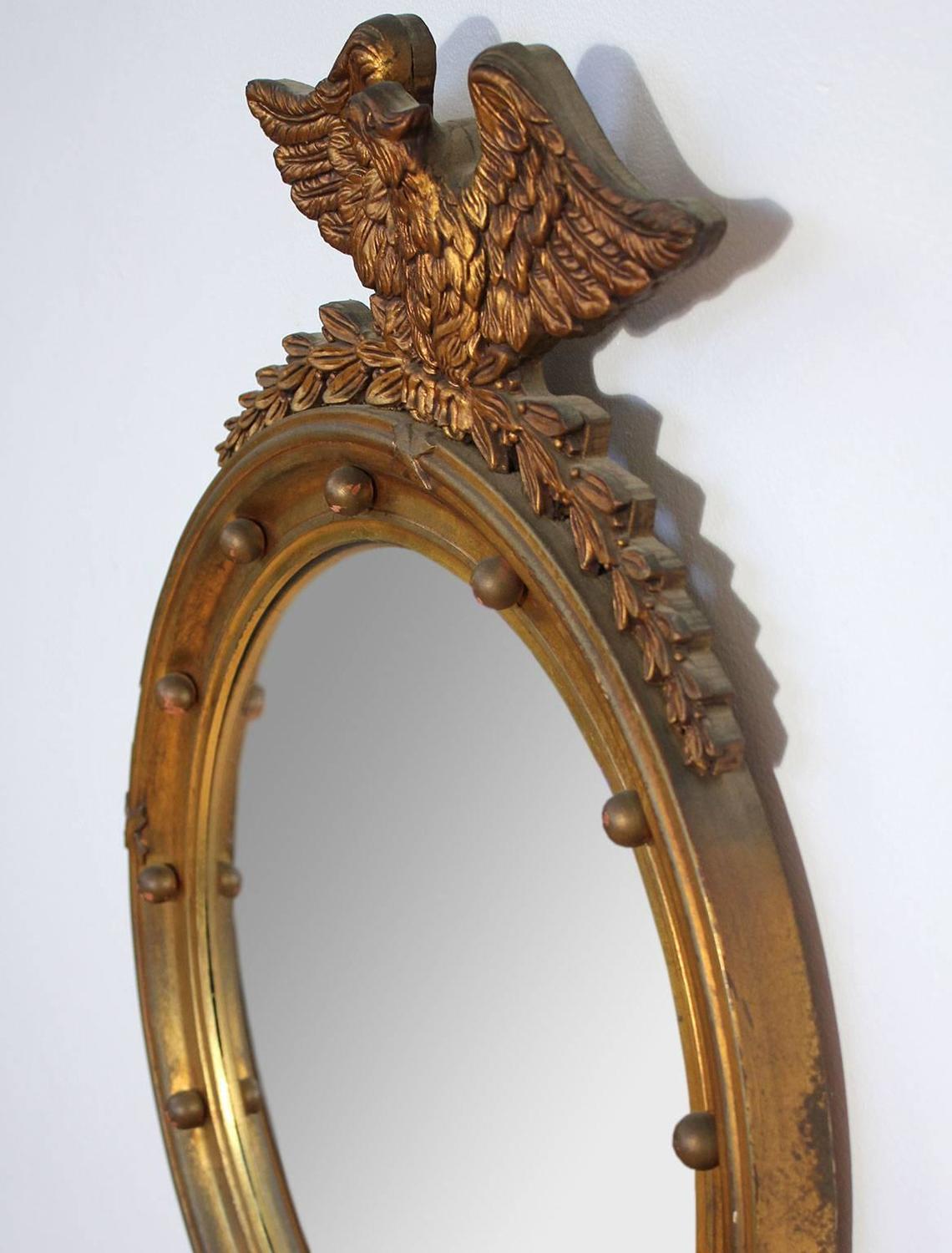 Antique Federal Eagle Gold Giltwood Frame with Convex Mirror For Sale ...