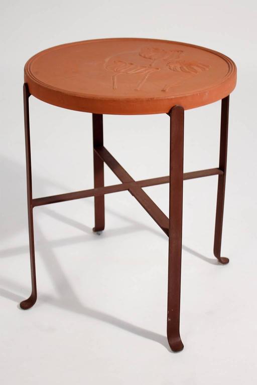 Custom Bennington Pottery Terra Cotta and Wrought Iron Outdoor Table by ...