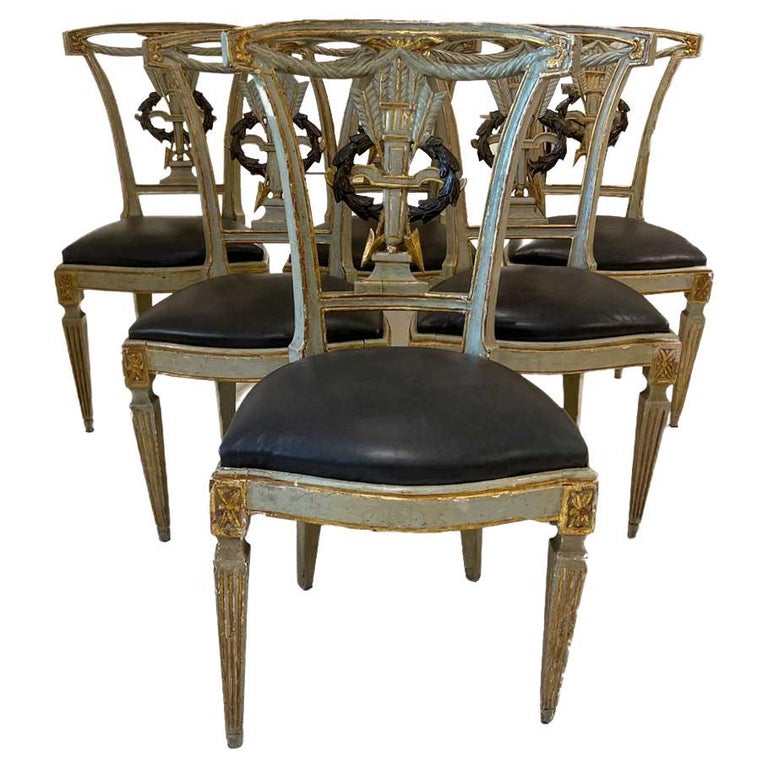 Set of 6 Italian Arrow Back Dining Chairs, 19th Century at 1stDibs