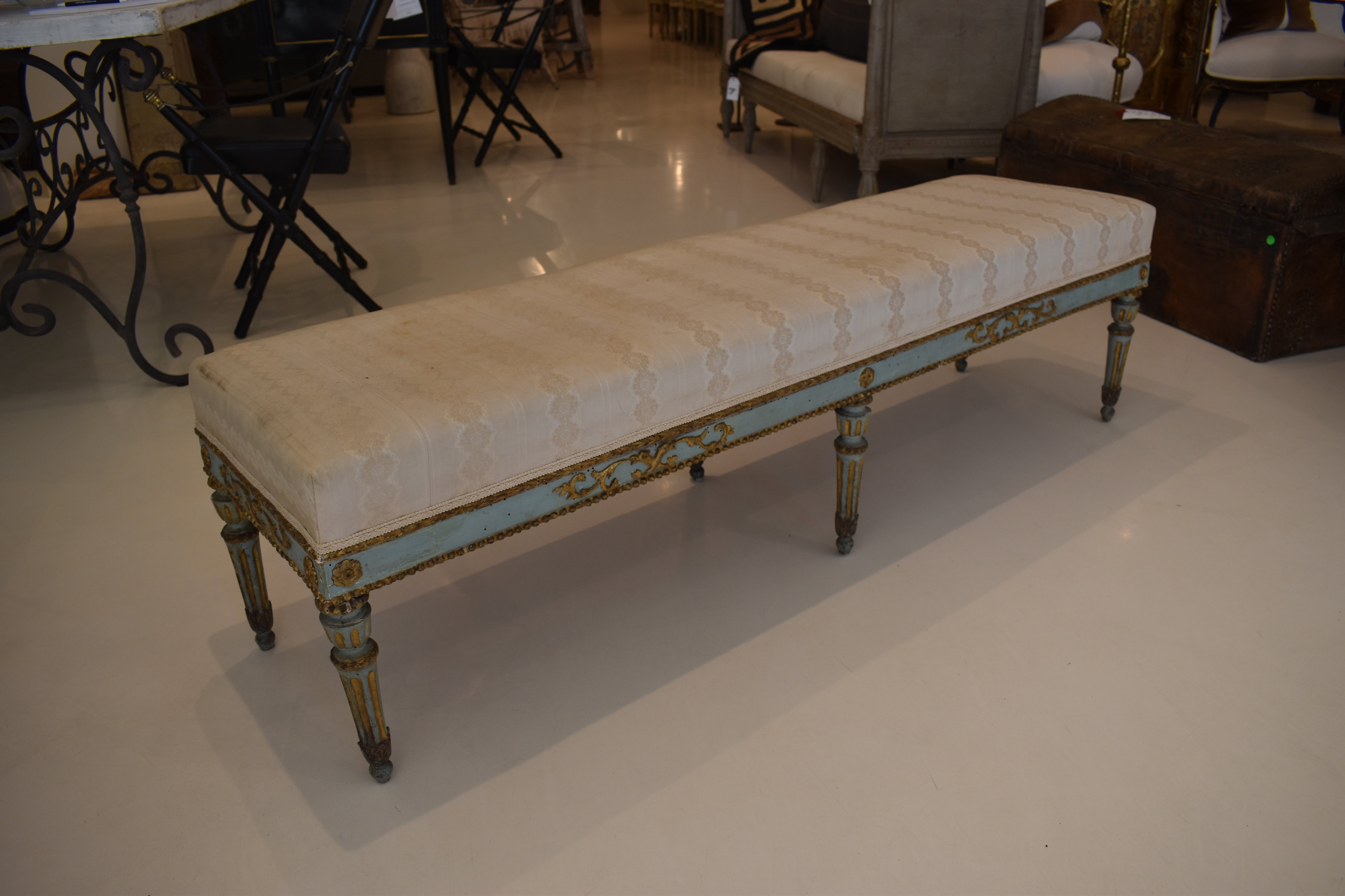 Antique 18th Century Long Carved Italian Wooden Bench with Blue Patina ...