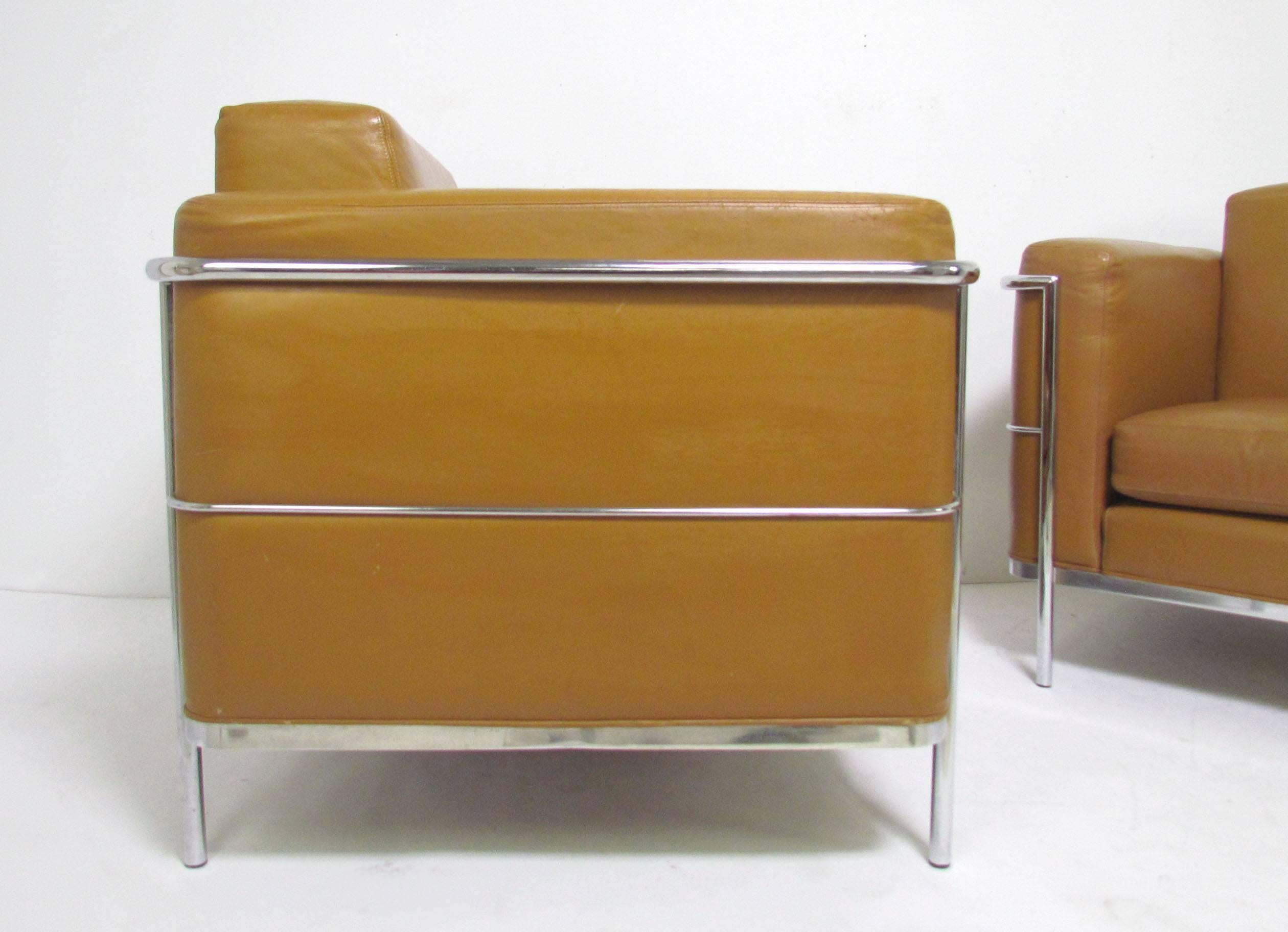 Pair of Leather Lounge Chairs by Jack Cartwright in Manner of Le ...