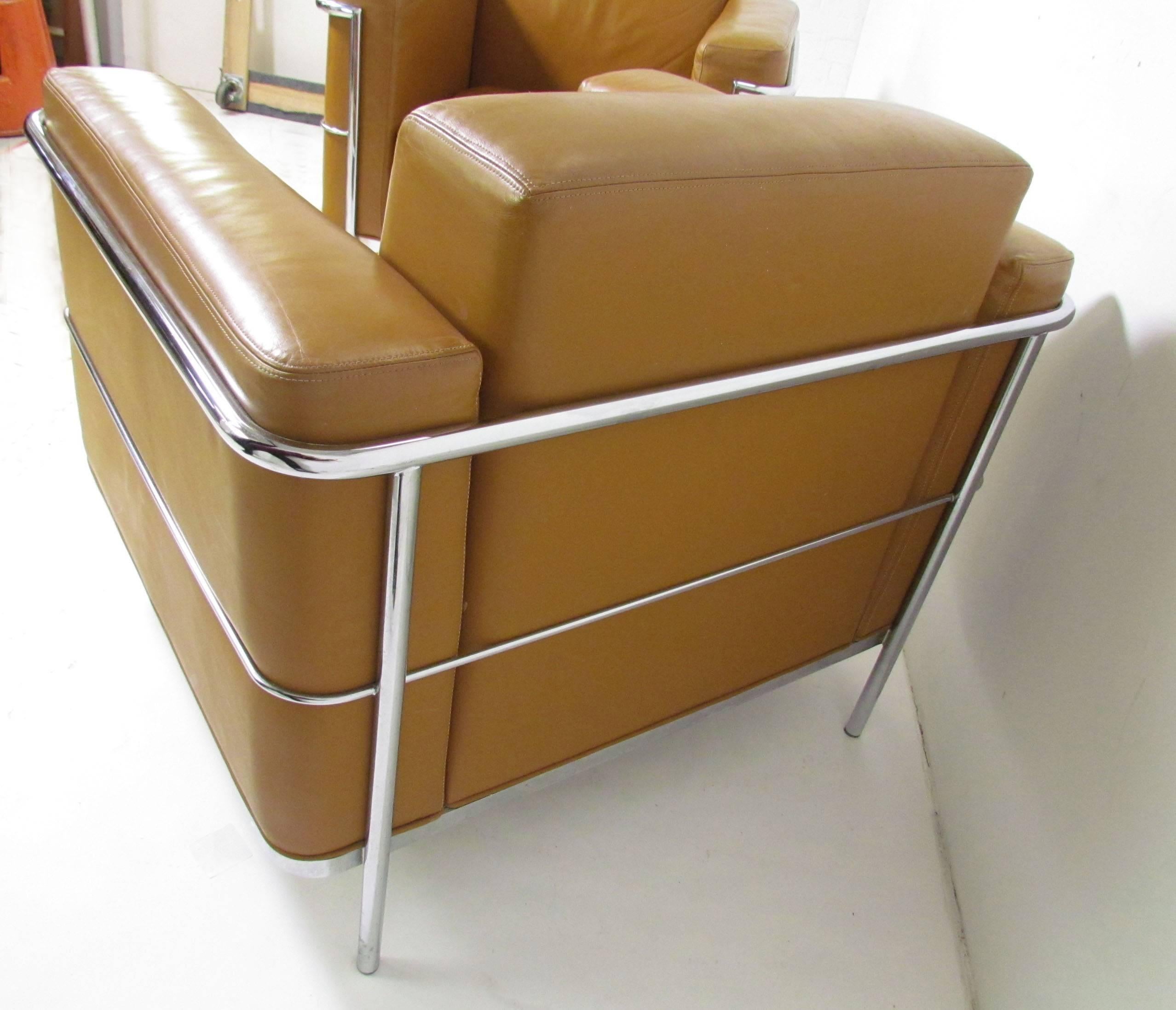 Pair of Leather Lounge Chairs by Jack Cartwright in Manner of Le ...