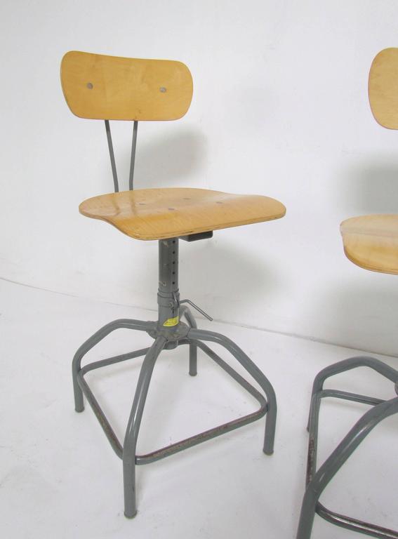 Set of Three Industrial Adjustable Height Laboratory (Bar) Stools ...