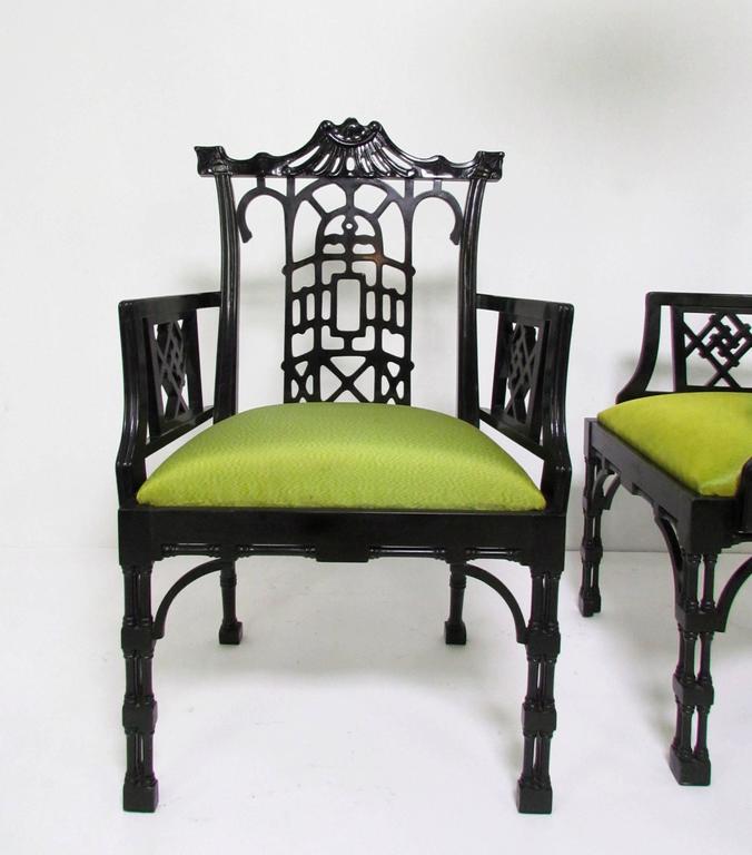 Pair of Chinese Chippendale Carved Fretwork Armchairs at 1stDibs