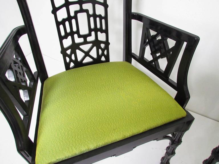 Pair of Chinese Chippendale Carved Fretwork Armchairs at 1stDibs