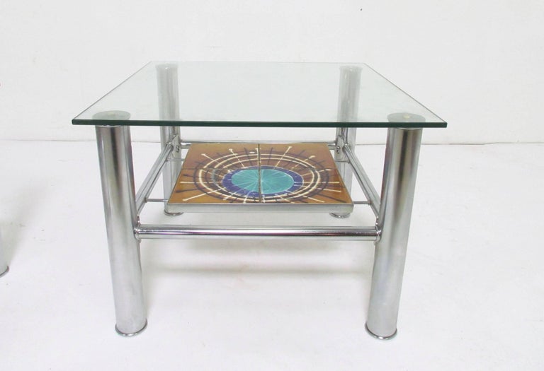 Pair of Mid-Century Modern Ceramic Tile and Chrome End Tables, circa ...