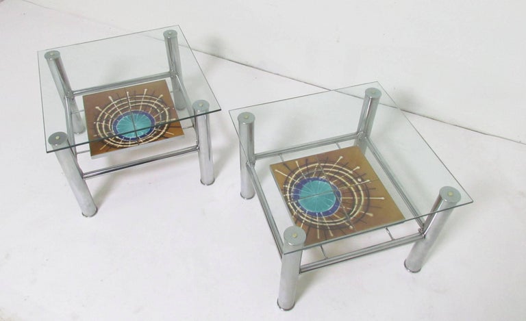 Pair of Mid-Century Modern Ceramic Tile and Chrome End Tables, circa ...
