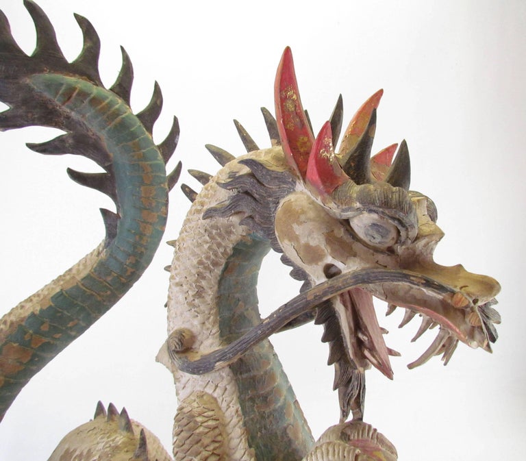 Antique 19th Century Polychrome Carved Chinese Dragon with Pearl For ...