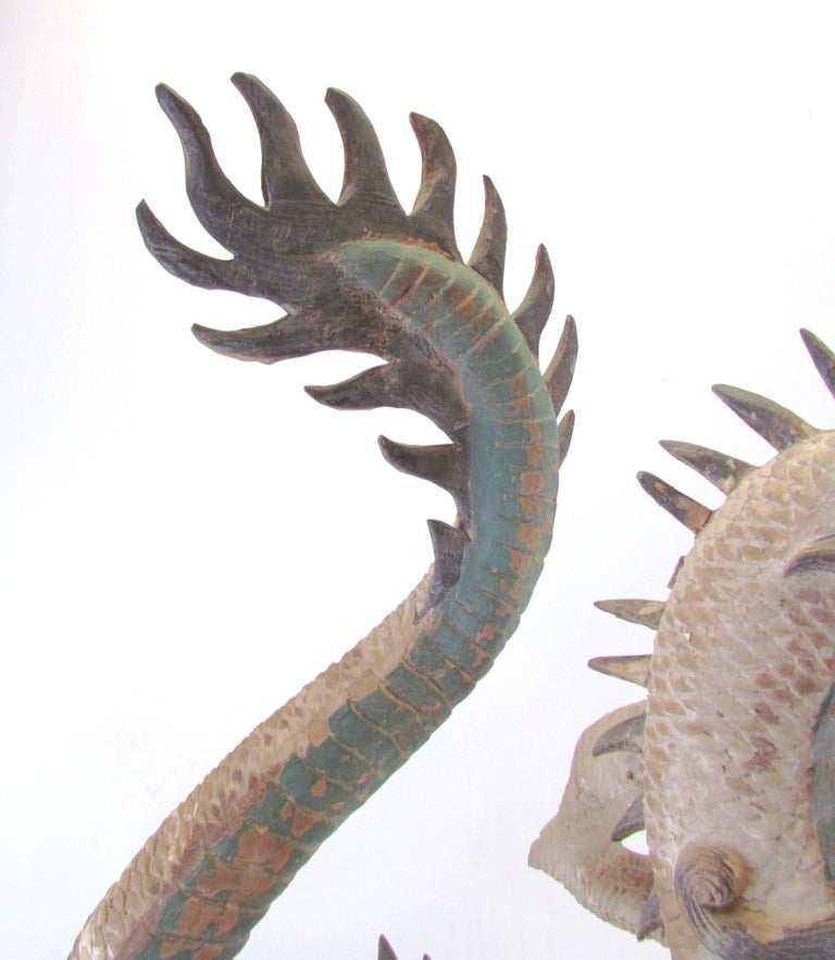 Antique 19th Century Polychrome Carved Chinese Dragon with Pearl For ...