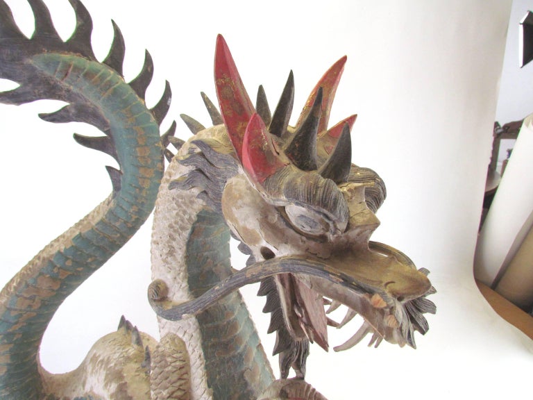 Antique 19th Century Polychrome Carved Chinese Dragon with Pearl For ...