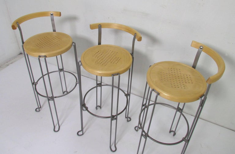 Set of Three Borge Lindau Bar Stools for Bla Station, Sweden For Sale ...