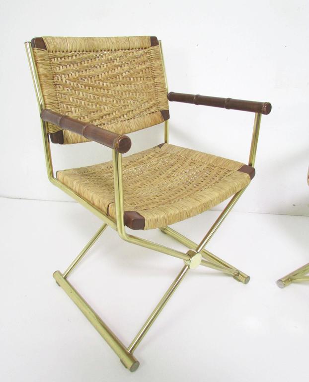 Set of Four Brass X-Form Director Style Armchairs at 1stDibs