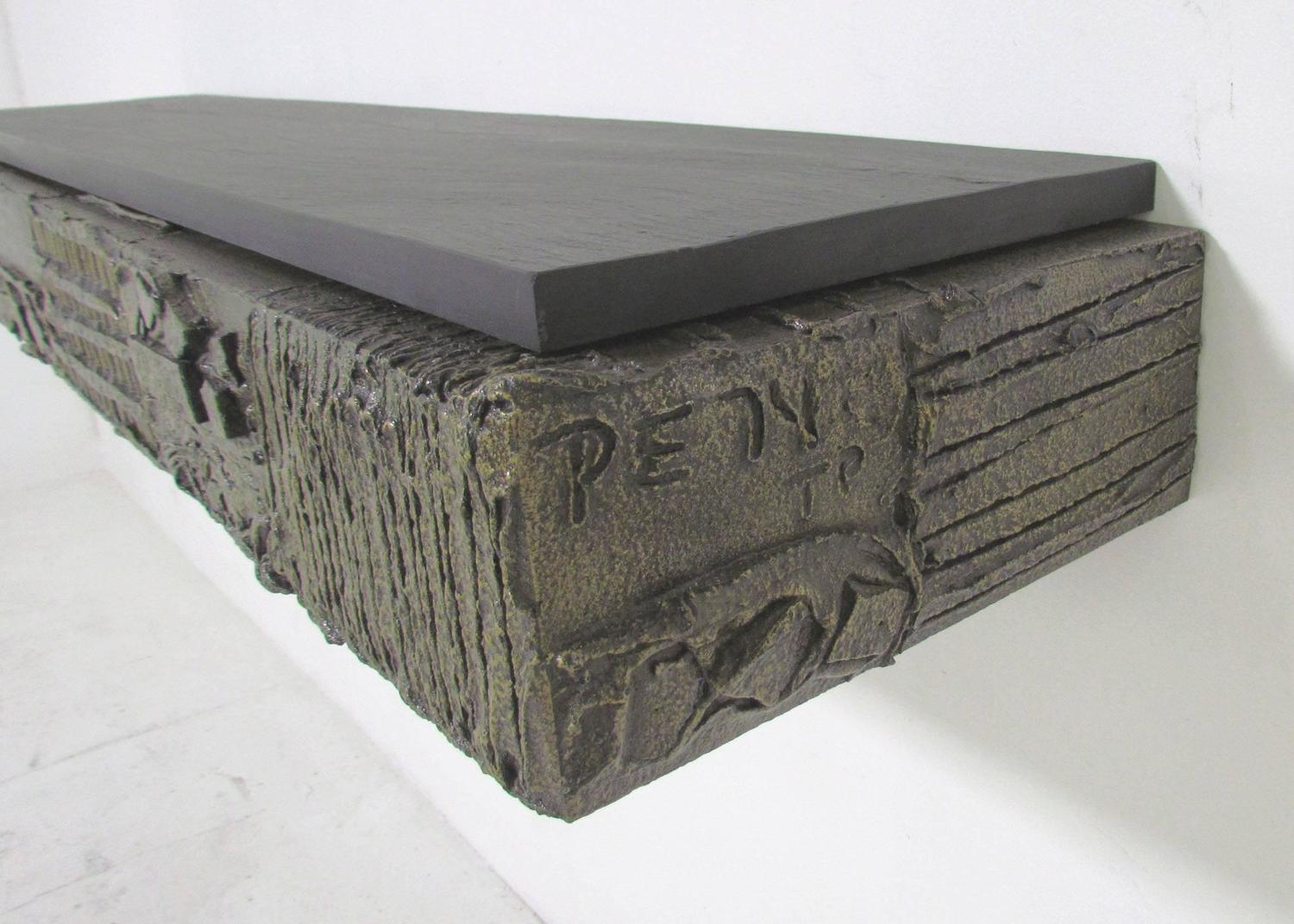 Sculpted Bronze Wall Mounted Console Shelf with Slate Top by Paul Evans ...