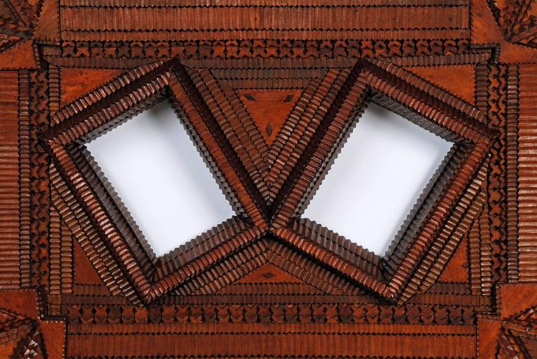 Tramp Art Double Portrait Frame with Floral Corners at 1stDibs