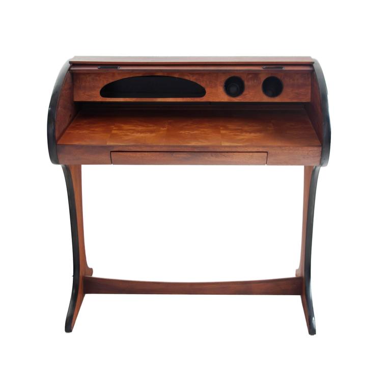 Rare Early Mid-Century Walnut Tambour Writing Desk at 1stDibs