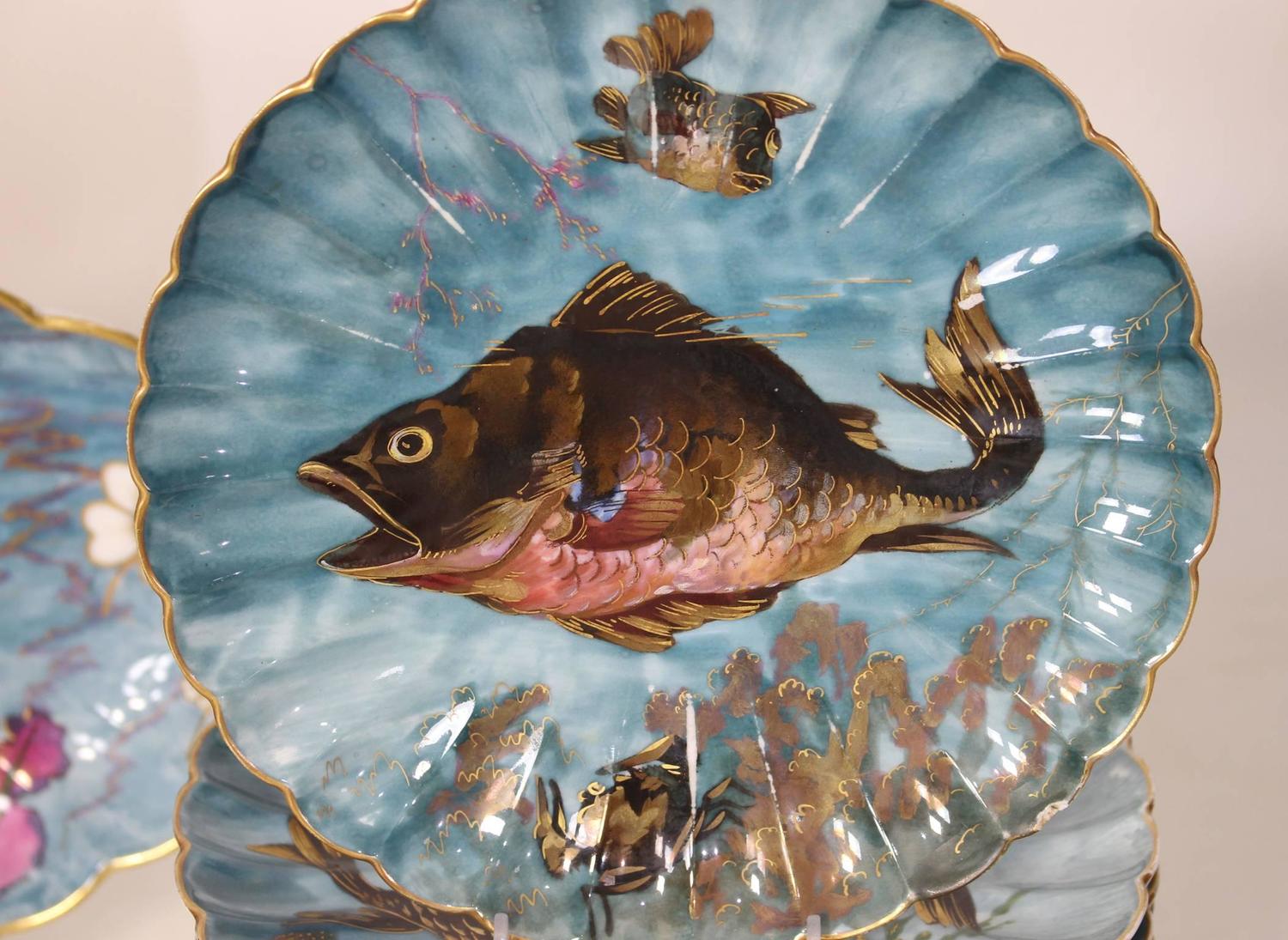 Limoges Hand-Painted Fish Service at 1stdibs