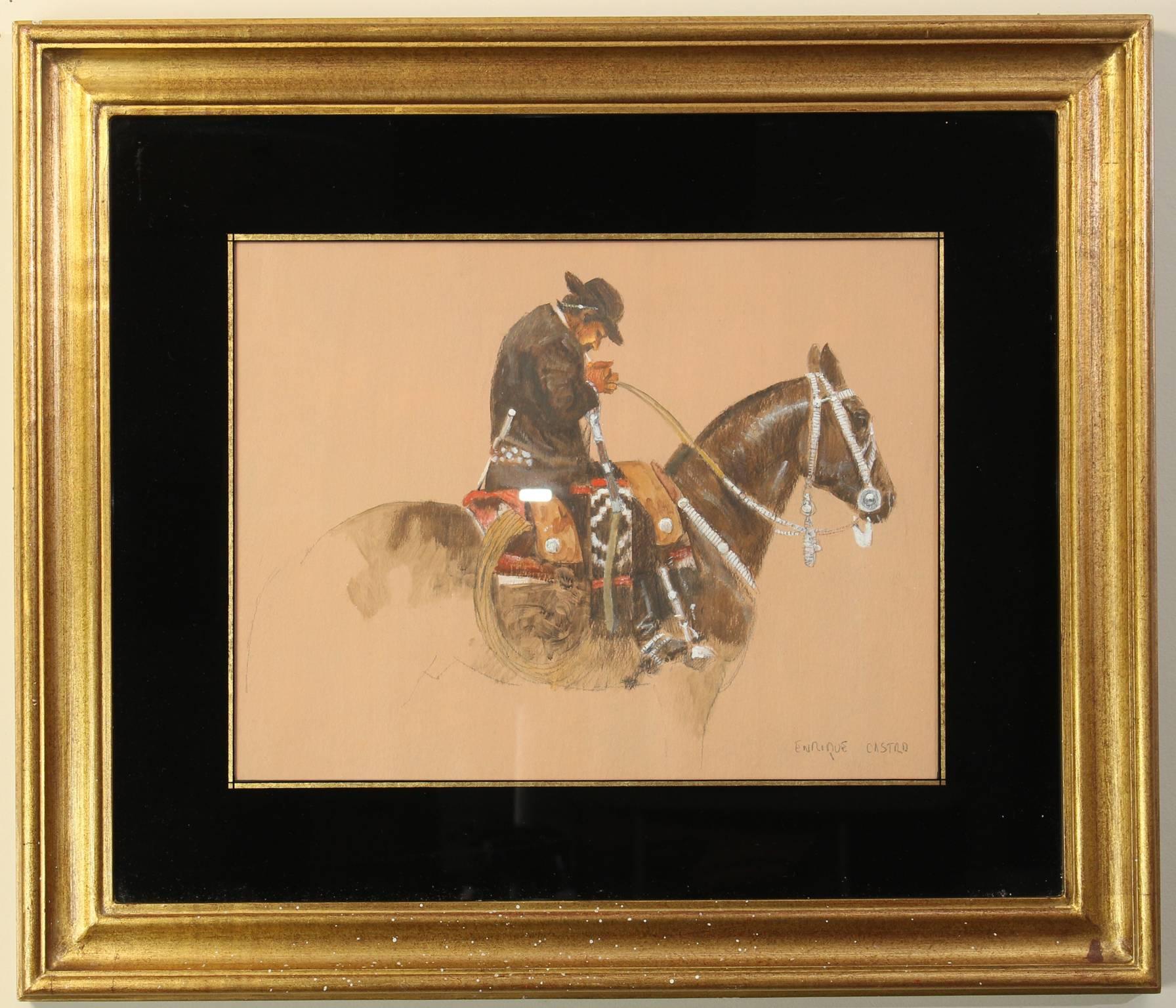 Pastel Painting of a Gaucho Cowboy by Enrique Castro at 1stDibs ...