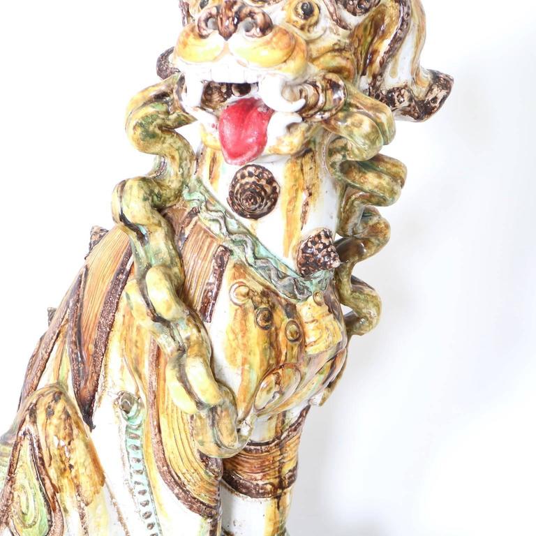 Pair of Hollywood Regency Italian Majolica Foo Dogs at 1stDibs