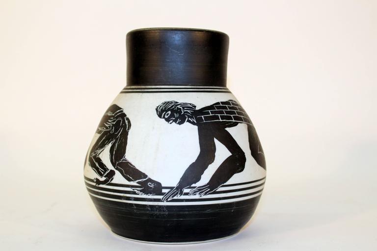 E.S. Eberle Ceramic Vase, "Men with Burdens of Various Sorts" at 1stDibs