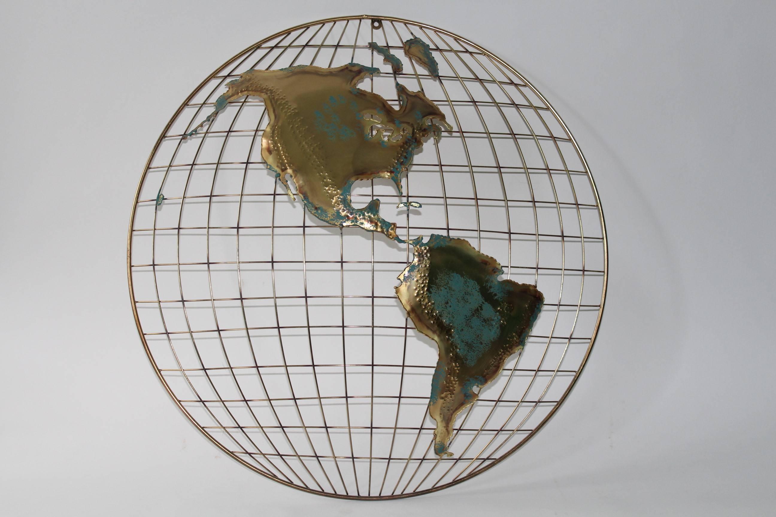 Pair of Curtis Jere Mixed-Metal Wall Mount World Maps at 1stDibs