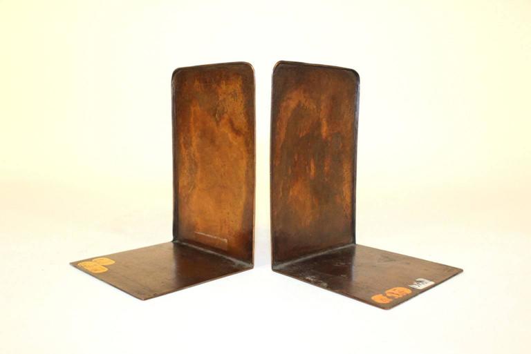 Pair of Hammered Polished Copper Bookends with Accents in Silver, Madia ...