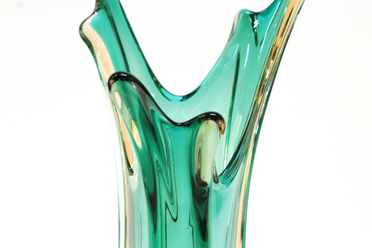 Splash Vase in Teal, Clear and Orange Murano Glass at 1stDibs