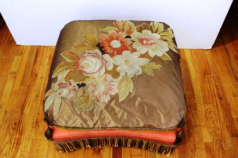 Victorian Ottoman with Needlework and Upholstery at 1stDibs