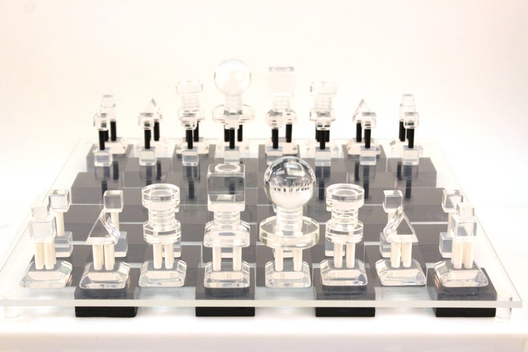 Large Mid-Century Modern Lucite Chess Set with Elaborate Chess Pieces ...