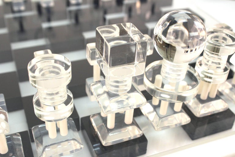 Large Mid-Century Modern Lucite Chess Set with Elaborate Chess Pieces ...