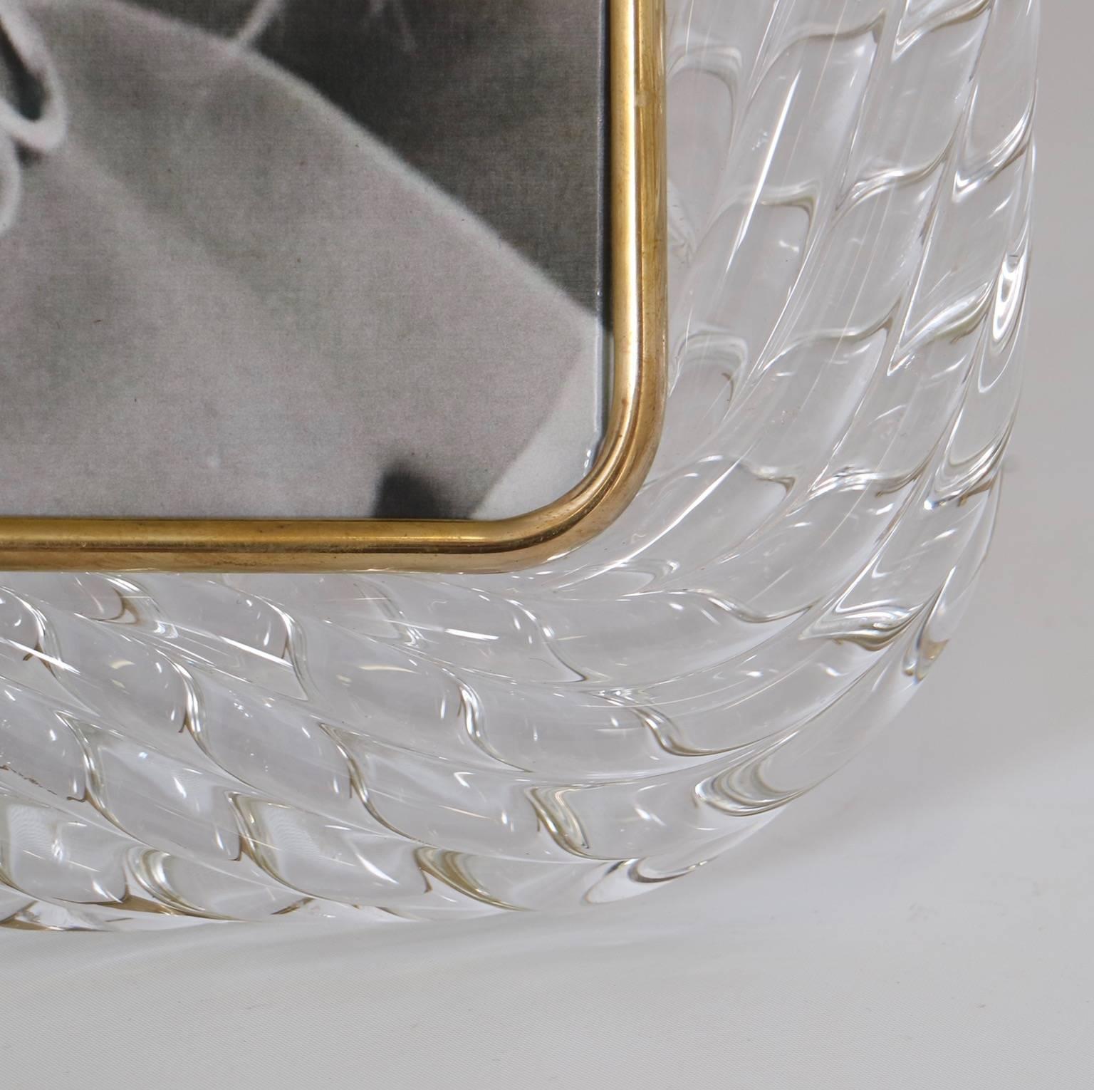 Venini Torciglioni Murano Clear Glass Photo Frame with Brass Band on ...
