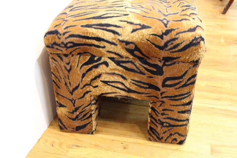 Tiger Print Upholstered Bench at 1stDibs | tiger print bench, leopard bench