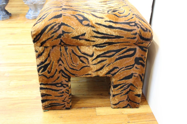 Tiger Print Upholstered Bench at 1stDibs | tiger print bench, leopard bench
