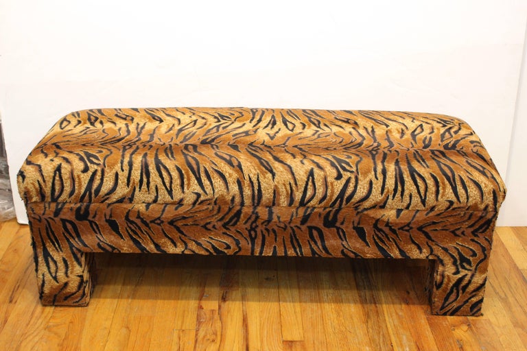 Tiger Print Upholstered Bench at 1stDibs | tiger print bench, leopard bench